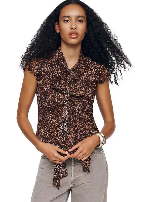 Anthropologie Sheer Tie-neck Blouse - Leopard