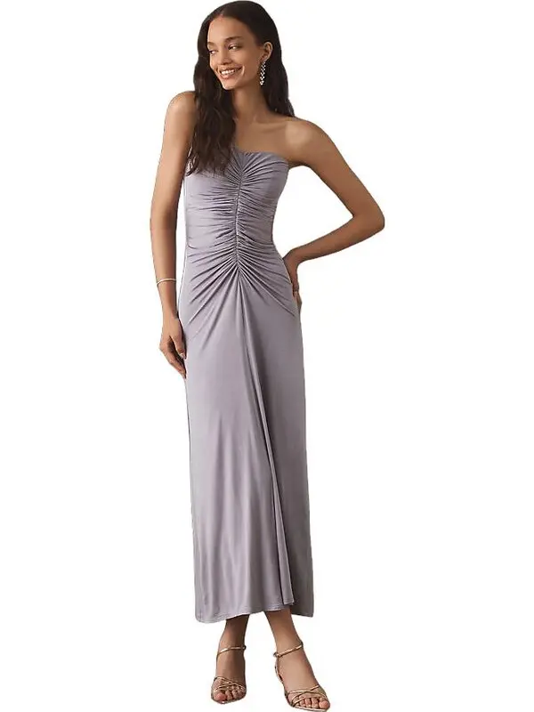 Bhldn Strapless Ruched Jersey Midi Dress - Purple Ash