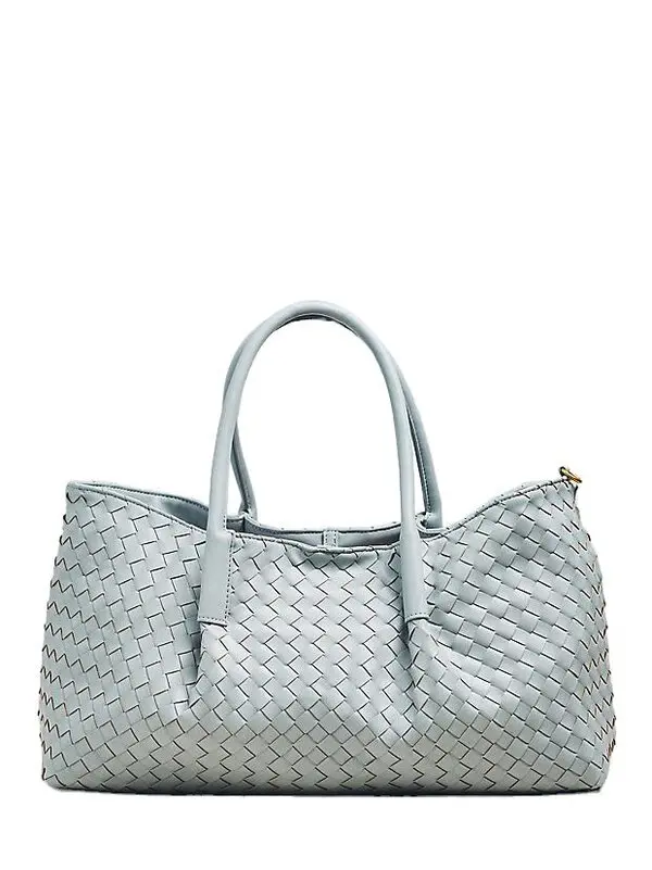 Anthropologie Woven Faux Leather Tote - Light Blue
