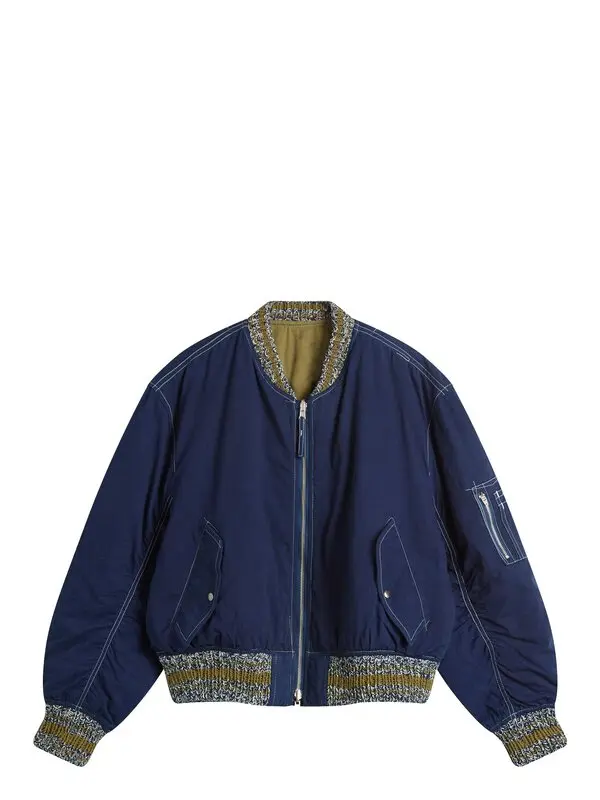 STORY MFG. Seed Printed Wonky-wear Bomber Jacket - Indigo