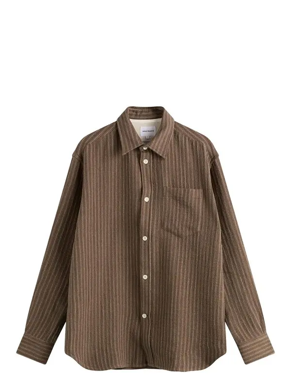 Norse Projects Ole Oversized Wool Stripe Shirt - Seal Brown