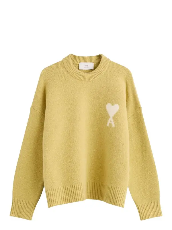 Ami Alpaca Knit Adc Crew Neck Jumper - Anis/ecru
