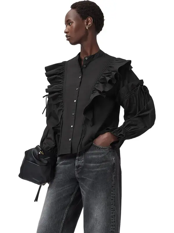 ALLSAINTS Lulu Ruffled Cotton Shirt - Black