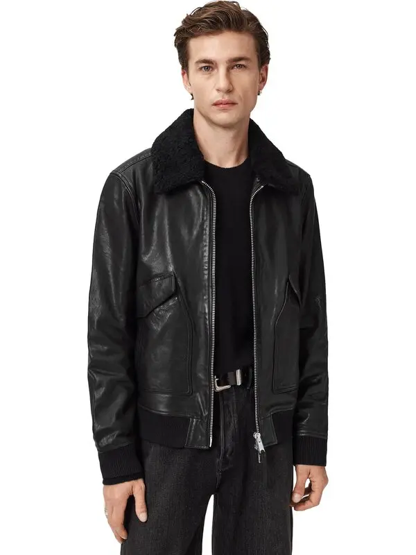 ALLSAINTS Vaucluse Aviator Leather Jacket - Black