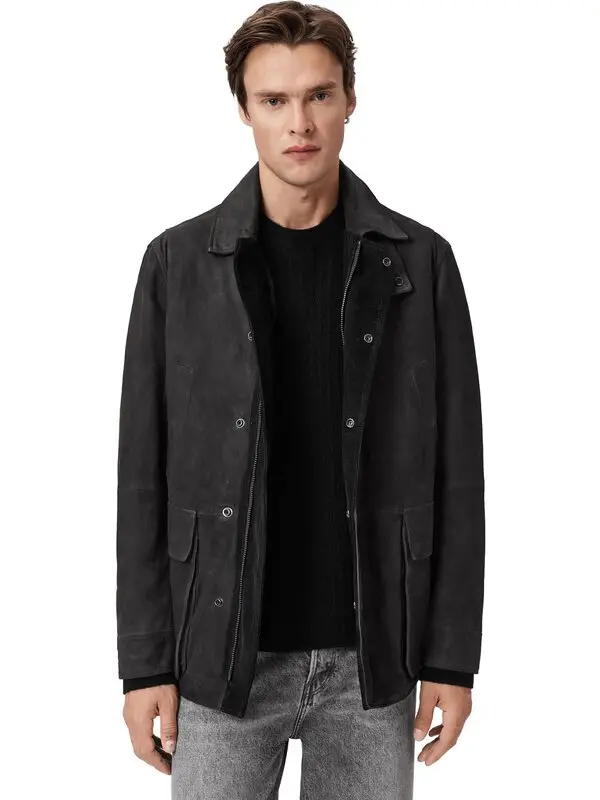 ALLSAINTS Bolton Waxed Suede Coat - Black
