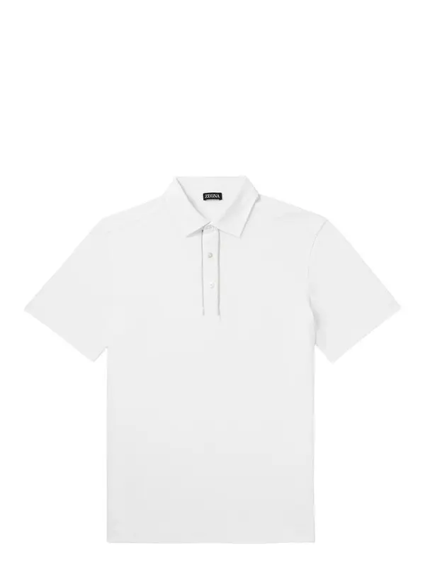 Zegna Leather-trimmed Cotton-piqué Polo Shirt - White