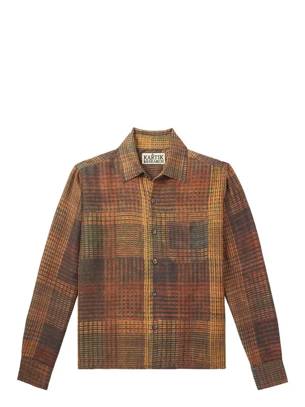 KARTIK RESEARCH Box Checked Silk Shirt - Brown