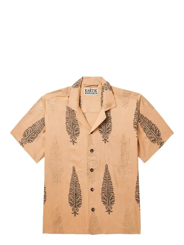 KARTIK RESEARCH Camp-collar Printed Silk Shirt - Gold