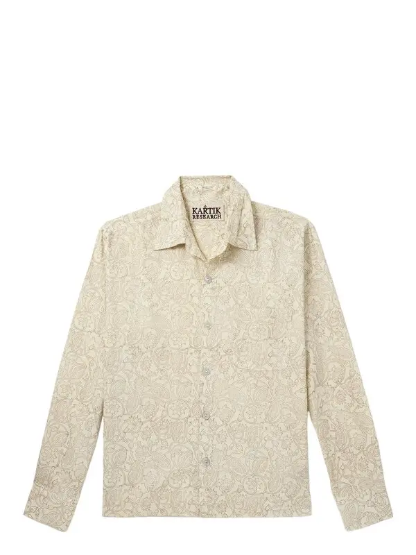 KARTIK RESEARCH Camp-collar Floral-print Cotton-gauze Shirt - Neutrals