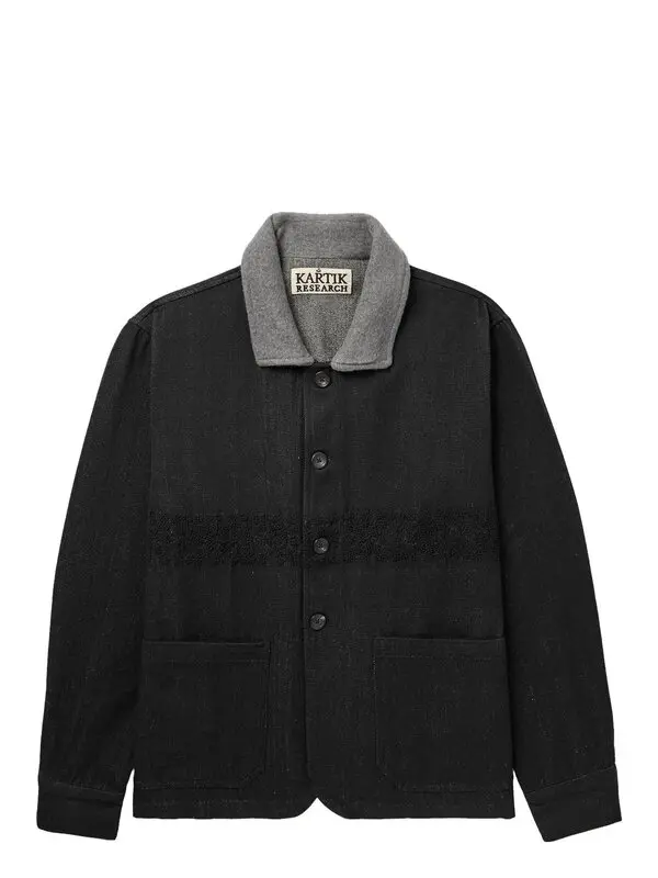KARTIK RESEARCH Embroidered Felt-trimmed Denim Jacket - Black