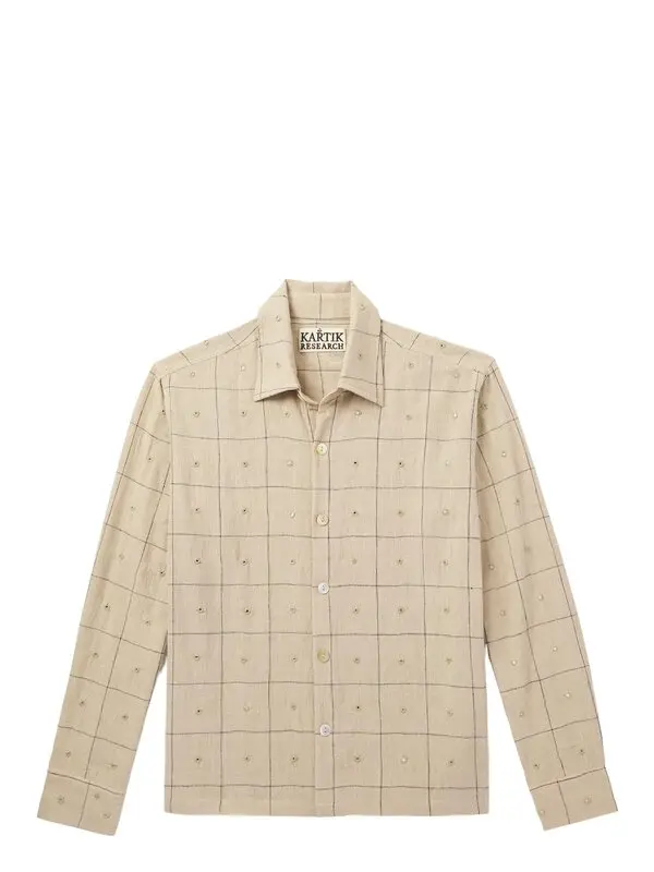 KARTIK RESEARCH Box Checked Cotton Shirt - Neutrals