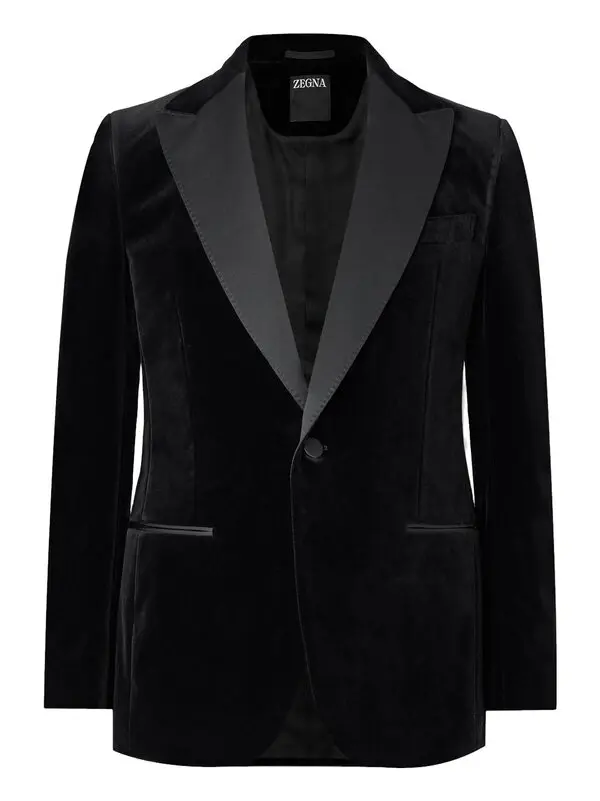 Zegna Satin-trimmed Cotton-velvet Tuxedo Jacket - Black