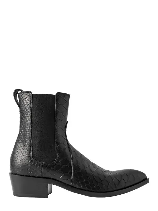 TOM FORD Python-effect Leather Chelsea Boots - Black