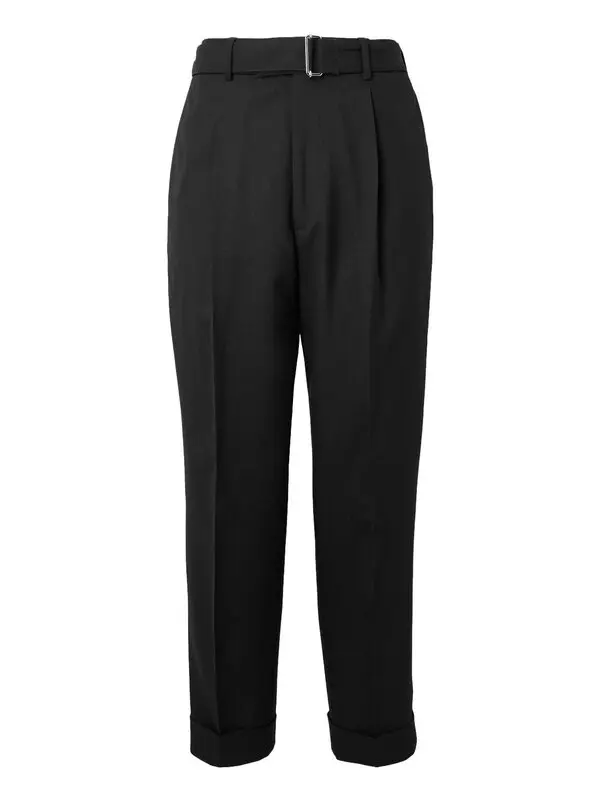 Officine Générale Hugo Tapered Belted Grain De Poudre Wool Suit Trousers - Black