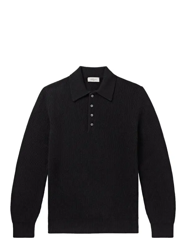PIACENZA CASHMERE 1733 Ribbed Cashmere Polo Shirt - Black
