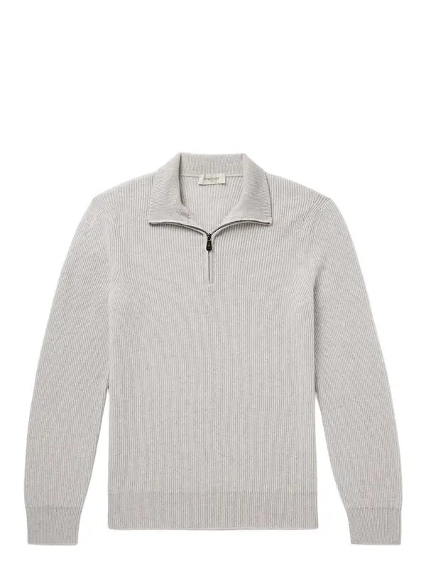 PIACENZA CASHMERE 1733 Ribbed Cashmere Half-zip Sweater - Gray