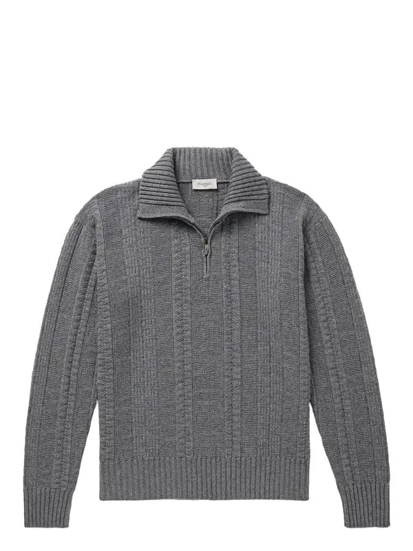 PIACENZA CASHMERE 1733 Textured Cashmere Half-zip Sweater - Gray