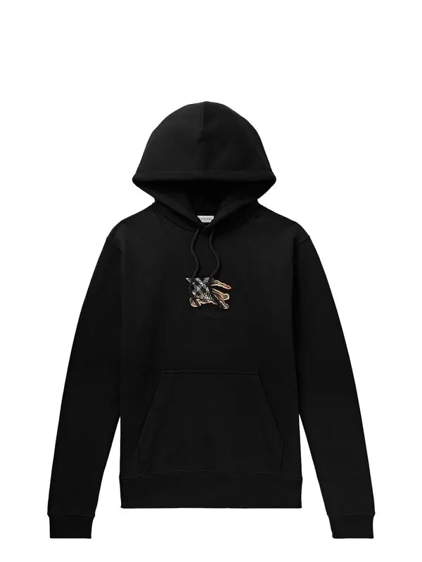 Burberry Logo-embroidered Appliquéd Cotton-jersey Hoodie - Black