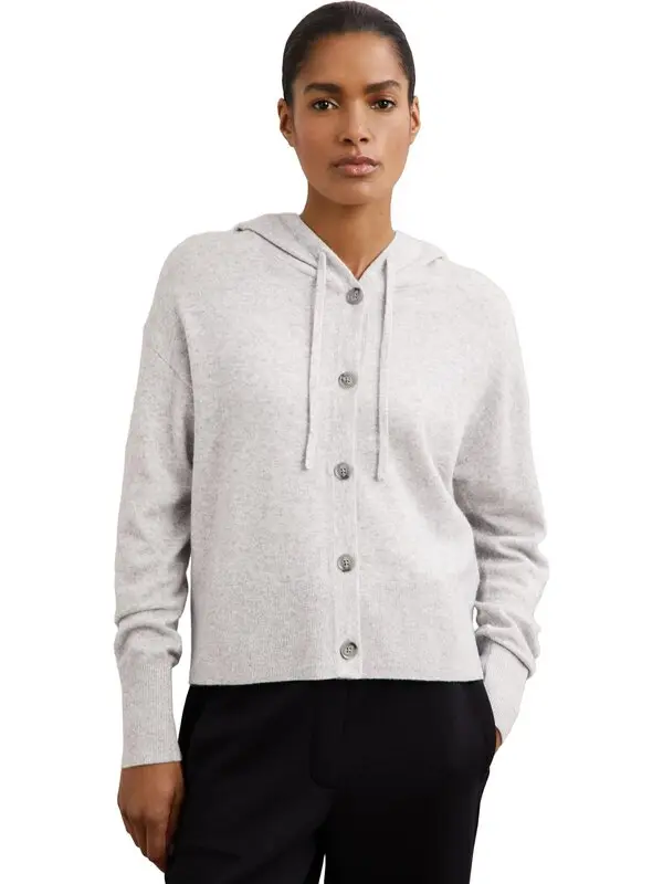 REISS Wool-blend Button-through Hoodie With Cashmere - Grey