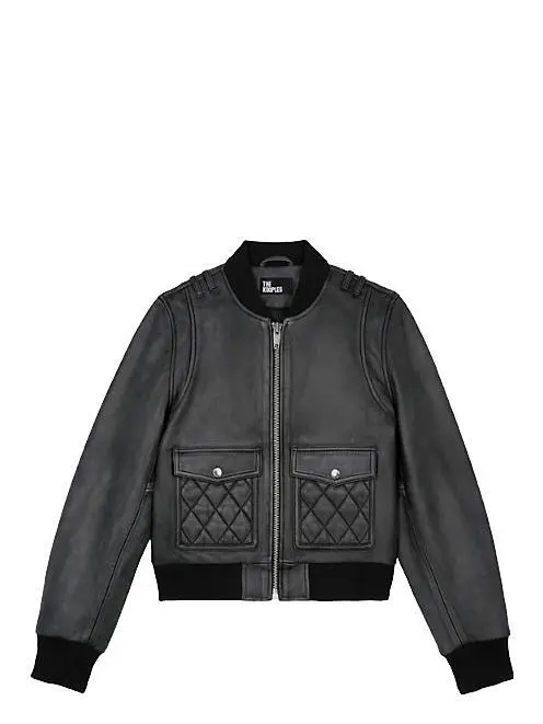The Kooples Baseball-collar Leather Jacket - Black Washed