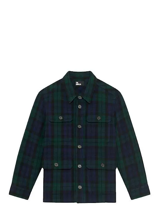 The Kooples Checked Flap-pocket Wool-blend Overshirt - Green / Black