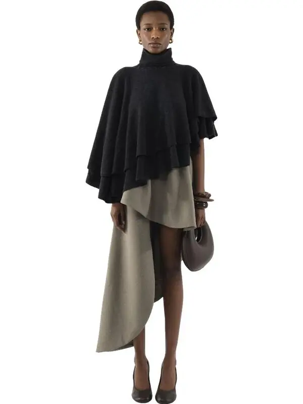 Arakii Flowy Knitted Cape - Dark Grey