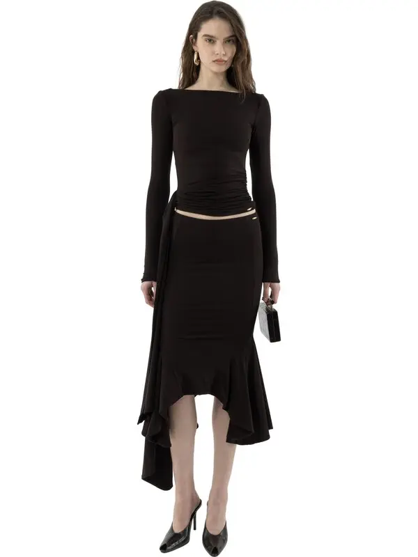 Arakii Jersey Ankle Skirt - Dark Brown