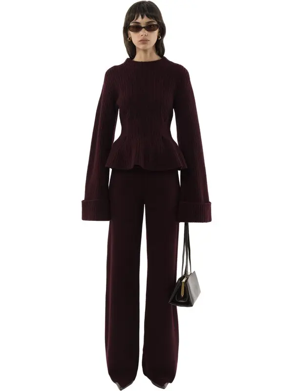 Arakii Heavy Knitted Peplum Turtleneck - Burgundy