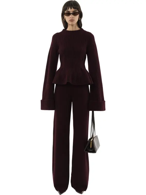 Arakii Heavy Knitted Peplum Turtleneck - Burgundy