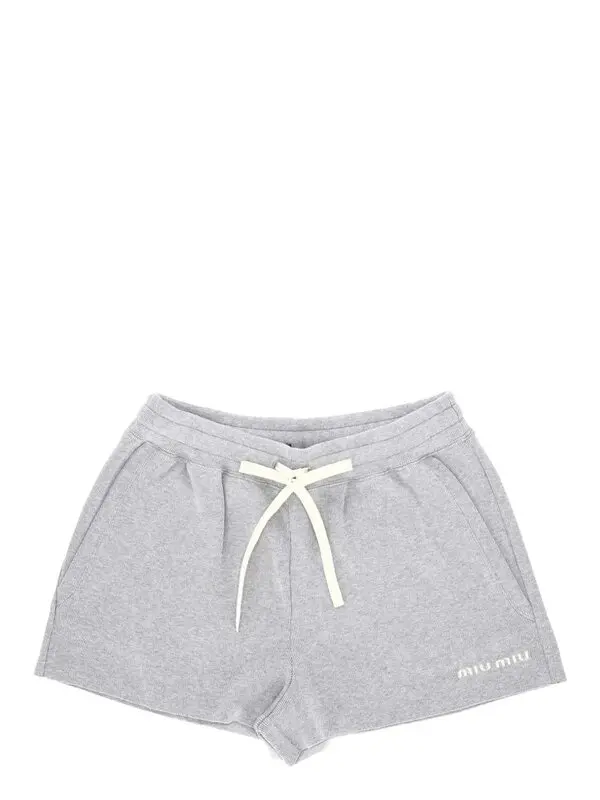 Miu Miu Striped Cotton Shorts With Logo - Grey