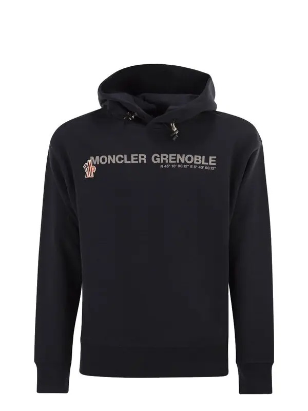 Moncler Logoed Cotton Hooded Sweatshirt - Blue