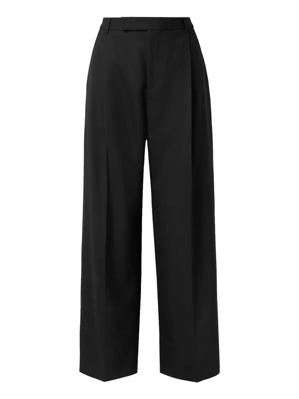 Maria Mcmanus Pleated Wool-blend Straight-leg Pants - Black