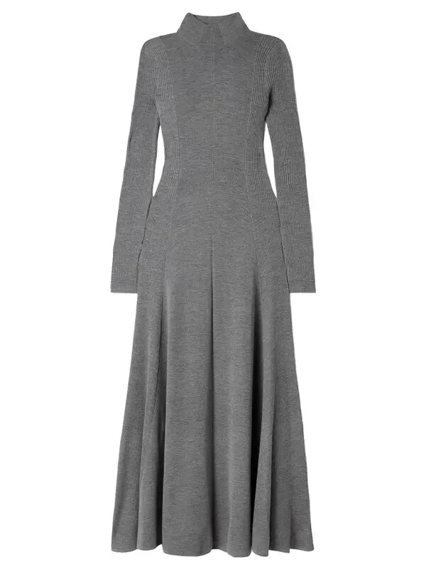 Maria Mcmanus Pleated Ribbed Merino Wool Maxi Dress - Gray