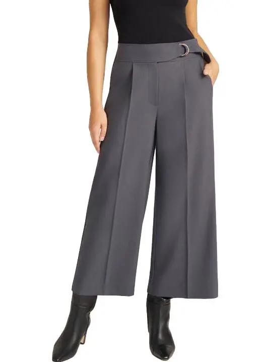Matty M. Hawthorn Pleated Crop Wide Leg Pants - Storm