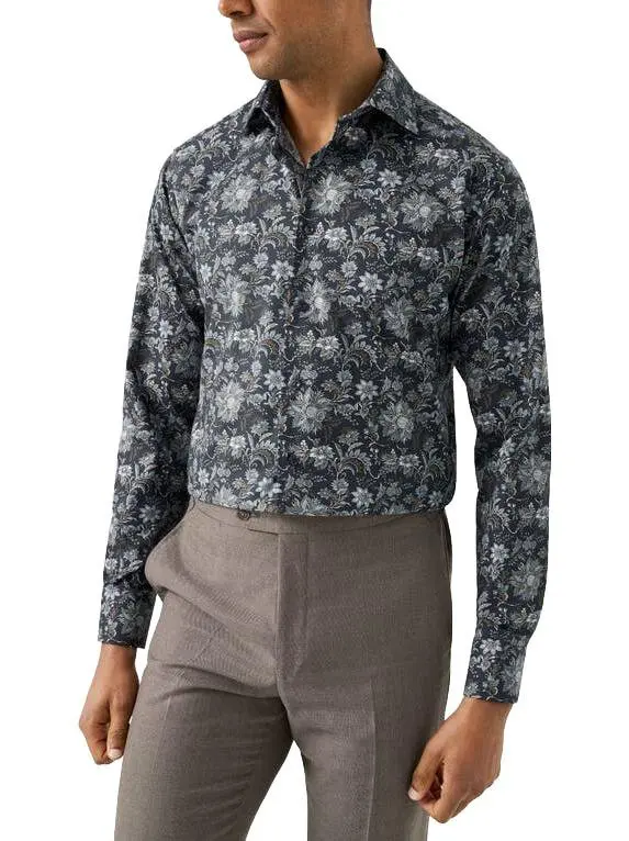 Eton Slim Fit Floral Cotton Dress Shirt - Dark Blue