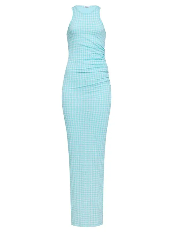 Alaïa Gingham Bodycon Maxi Dress - Blue