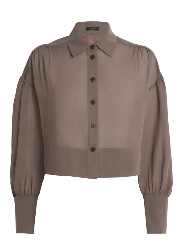 JOSEPH Wool-blend Voile Anais Blouse - Brown