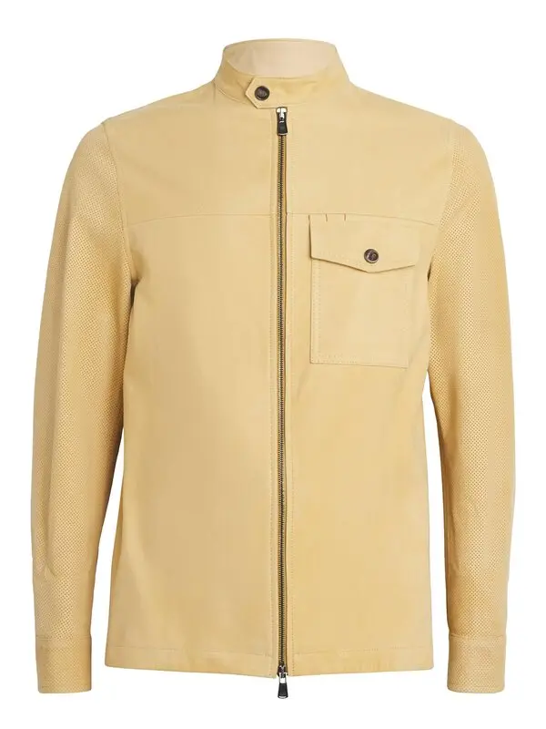 Isaia Lamb Suede Zip-up Overshirt - Yellow