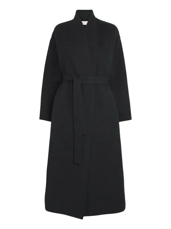 Johnstons Of Elgin Cashmere Wrap Belt Long Coat - Black
