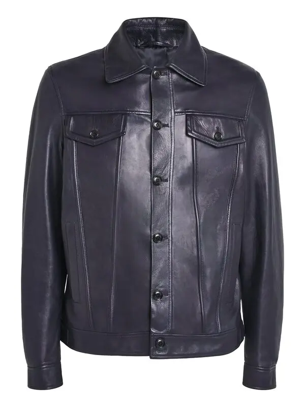 BRETT JOHNSON Lamb Leather Jacket - Navy