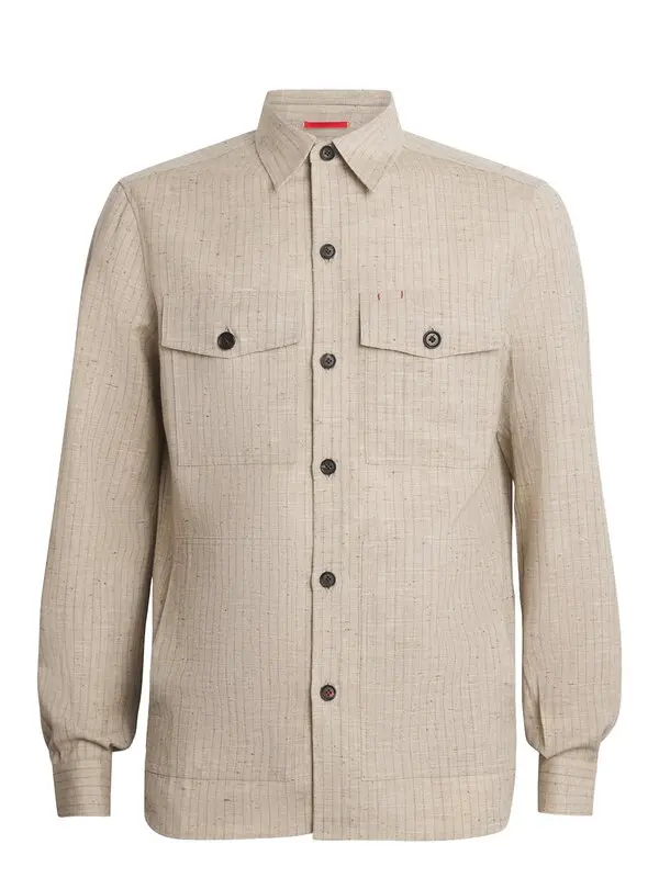 Isaia Wool-silk-linen Stripe Overshirt - Beige