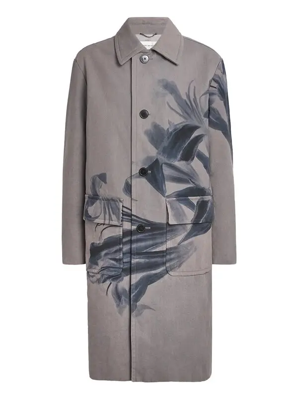 Dries Van Noten Floral Print Cotton Overcoat - Grey