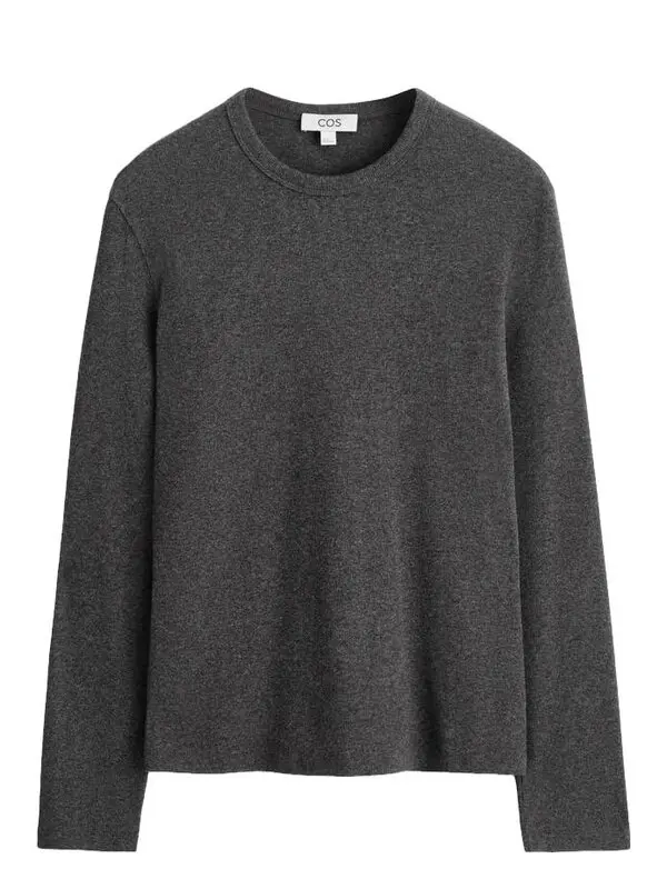 Cos Slim Ribbed Cotton Long-sleeved T-shirt - Dark Grey