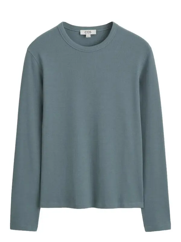 Cos Slim Ribbed Long-sleeved T-shirt - Turquoise