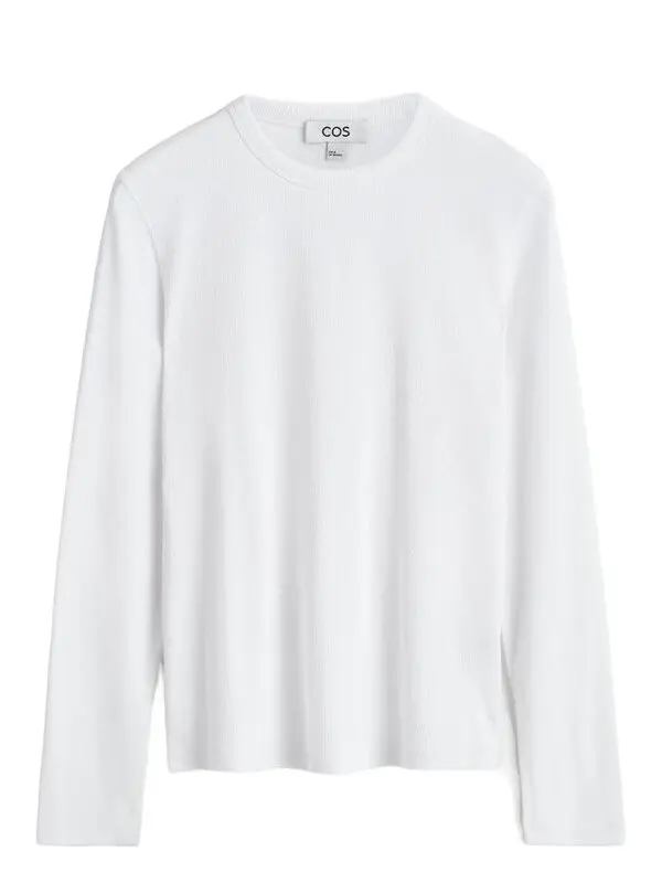Cos Slim Ribbed Cotton Long-sleeved T-shirt - White