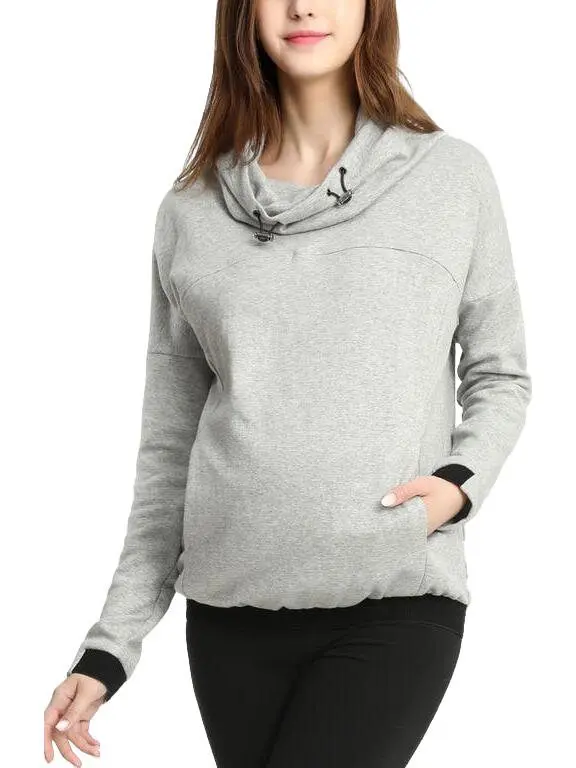 KIMI + KAI Samara Cowl Neck Maternity/nursing Hoodie - Gray