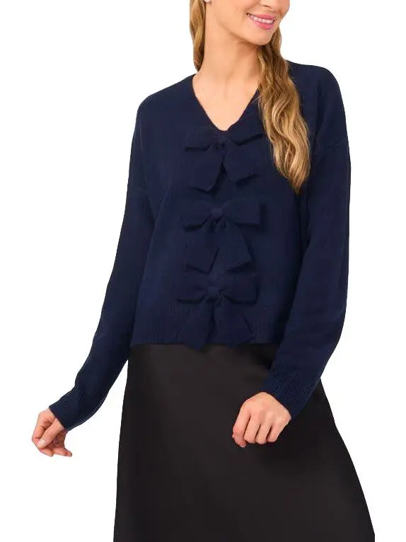 CECE DUPRAZ Bow-embellished V-neck Sweater - Classic Navy