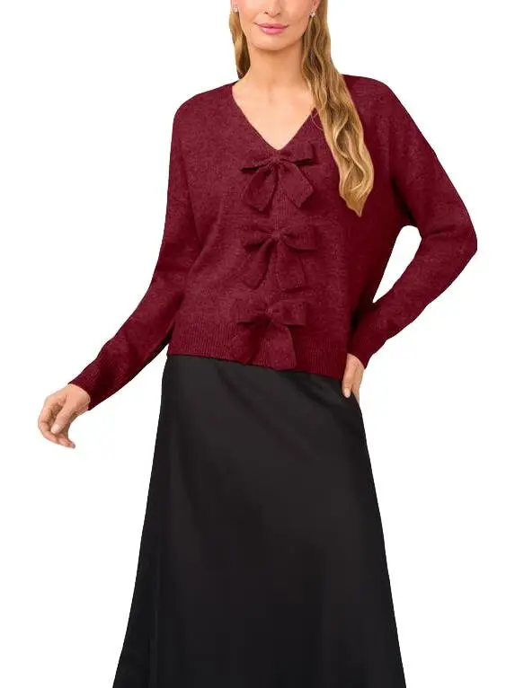 CECE DUPRAZ Bow-embellished V-neck Sweater - Crisp Merlot