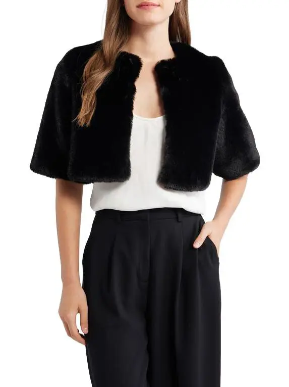 Anne Klein Short Sleeve Faux Fur Shrug - Anne Black