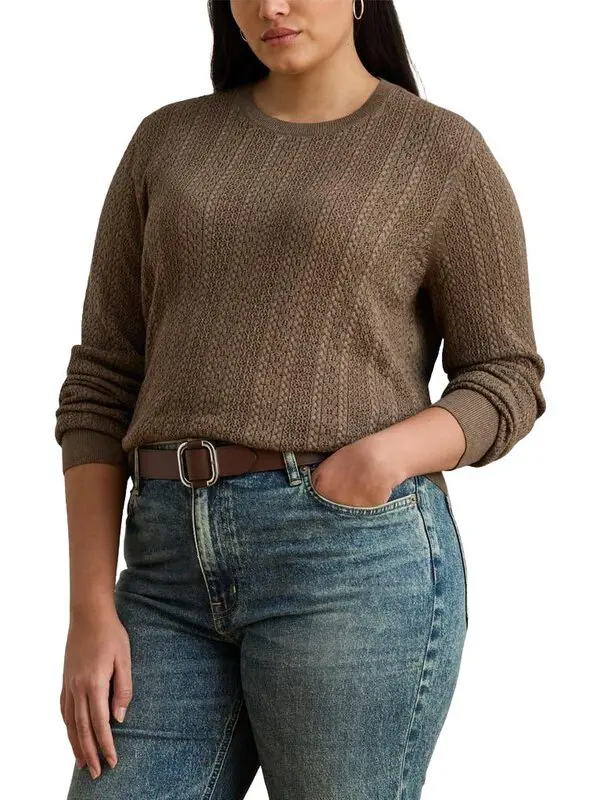 Ralph Lauren Pointelle Stitch Cotton-blend Sweater - Taupe Brown Heather